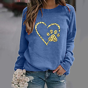 Dosoop Womens Dog Paw Print Heart Graphic Shirts Long Sleeve Dog Mom Tunic Tops Casual Sweatshirts Blouse Pullover