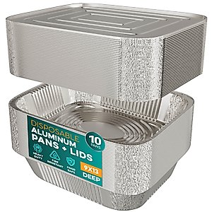 Aluminum Pans With Lids 9x13 [10 Sets] Aluminum Foil Pans Trays With Lids - Half Size Tin Foil Disposable Pans For Baking, Roasting, Cake Serving Dishes, Catering Supplies, Steam Table Chafing