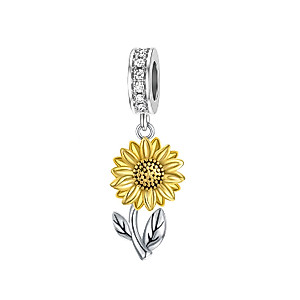 LEECCI Valentine's Day Gifts for Her Sunflower Charm 925 Sterling Silver Flower Pendant Dangle Charm Beads for Bracelet Sunflower Jewelry Gifts for Women