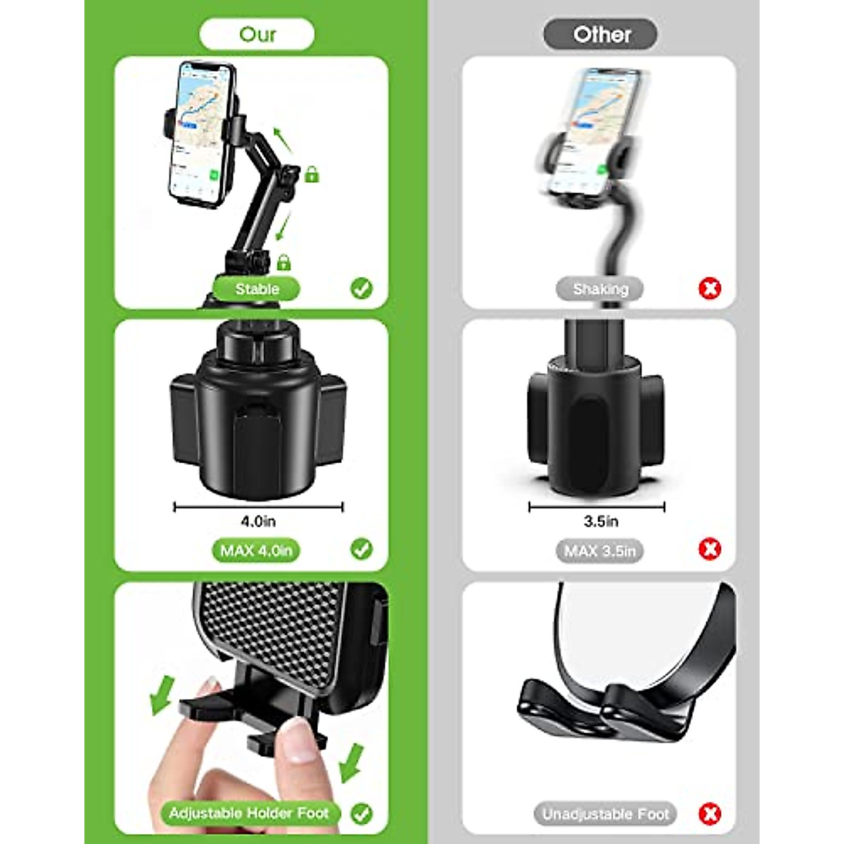 [Upgraded] Cup Phone Holder for Car, EOCAHO Universal [No Shaking] Cup Holder Phone Mount with Expandable Base for Car Truck, Adjustable Cell Phone Holder Car,Compatible with iPhone Samsung All Phones