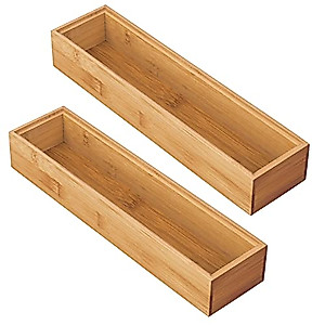 mDesign Slim Wooden Bamboo Drawer Organizer - 12" Long Stackable Storage Box Tray for Kitchen Drawers/Cabinet - Utensil, Silverware, Spatula, Flatware Holder - Echo Collection, 2 Pack, Natural Wood