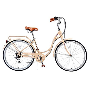 CIATRE 26 inch Bike, Women's Beach Cruiser Bike, Strong Steel Frame, 7 Speed, (Pink)