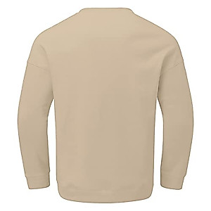 Kaniem Casual Sweatshirts for Men Fall Winter Solid Color Round Neck Pullover Top Loose Crew Neck Sweatshirt (Z01 Khaki, L) 1/4 zip pullover mens mens sweatshirts hoodies mens hoodies zip up crewneck sweatshirt men flannel hoodies for men camo hoodie for