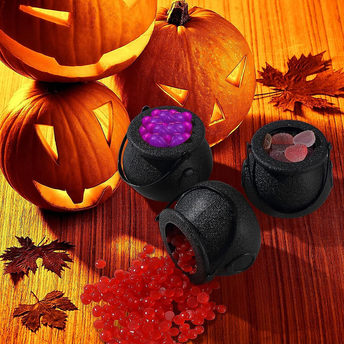 80 Pcs Plastic Cauldron Mini Witches Cauldron with Handle for St Patrick Day, Mardi Gras, Halloween Decorations Cauldron Candy Cauldron Kettles for Party Favors(Black, 80 Pcs)