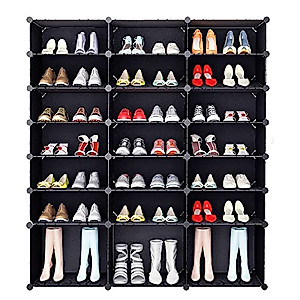 ArtBeauty Portable Shoe Rack Organizer, Plastic Cube Storage 42 Pair Tower Shelves Shoe Storage Cabinet Stand,Modular Cabinet for Hallway Bedroom Closet Entryway, 8 Tier Black