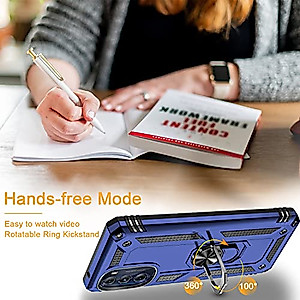 Muntinfe for Motorola Moto G 5G 2022 Case with 2 Pcs Tempered Glass Screen Protector, Military-Grade Armor Shockproof Protective Phone Cover with Ring Magnetic Kickstand for Moto G 5G, Blue
