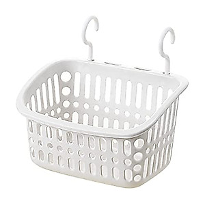 Plastic Hanging Shower Basket with Hook,Plastic Hanging Shower Caddy Basket,Connecting Organizer Storage Basket,For Bathroom Kitchen Storage Holder (White -B)