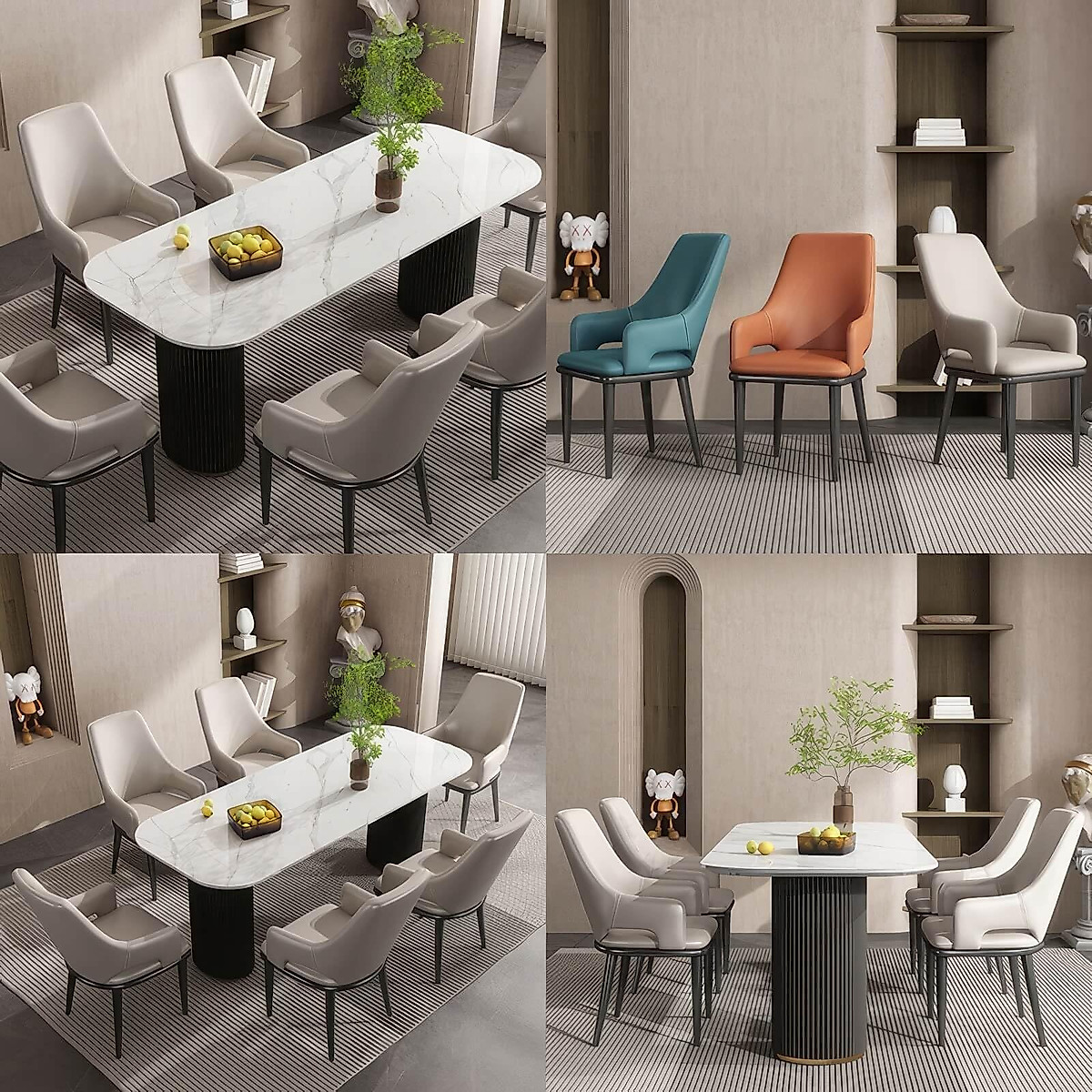 RILOOP Mid Century Modern Dining Chairs,Pu Leather Upholstered Dining Chairs with Black Metal Frame, Kitchen & Dining Room Chairs Armrests Side Chairs for Dining Room,Living Room/C/43 * 44 * 92Cm