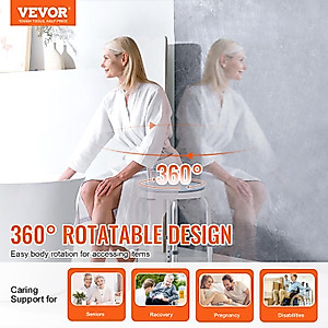 VEVOR Shower Chair for Inside Shower, 360 Degree Swivel Shower Seat, Adjustable Height Shower Stool, Non-Slip Bench Bathtub Seat Stool for Elderly Disabled Adults Handicap, 300 lbs Capacity