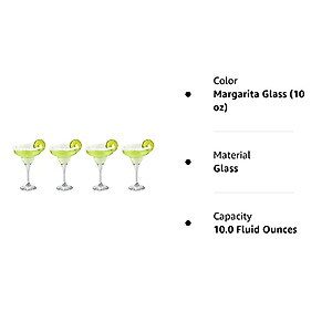 Epure Firenze Collection 4 Piece Margarita Glass Set - Classic For Drinking Margaritas, Pina Coladas, Daiquiris, and Other Cocktails (Margarita Glass (10 oz))