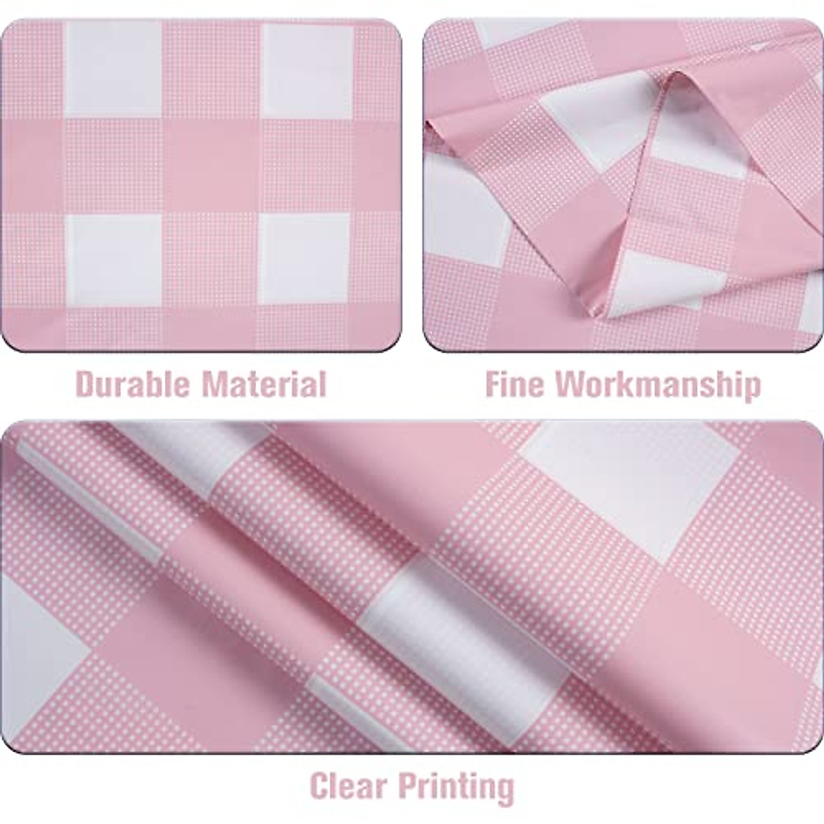 Kesfey 3 Packs Pink Gingham Tablecloth Pink and White Checkered Tablecloths 54 x 108 Inches Disposable Plastic Gingham Tablecovers Waterproof Rectangle Picnic Table Covers for Birthday Party Supplies