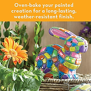MindWare Paint Your Own Stone Bunny Rabbit - Mosaic Stepping Stone Craft Kit for Kids Includes Paint and Brush, Made of Weather Resistant Cement
