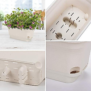 Amazing Creation Self Watering Planters Rectangular Planter Box, Windowsill Garden Bed, Planters for Outdoor Plants, Planters for Indoor Plants, Flowers, Herbs, Succulents, Beige, (2 Pack)