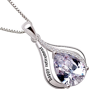 ALOV Jewelry Sterling Silver happy retirement Cubic Zirconia Pendant Necklace