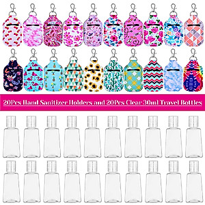 shynek Hand Sanitizer Holders, 40pcs Empty Travel Size Bottle and Keychain Holders Set Include 20pcs Flip Cap Reusable Bottles, 20pcs Reusable Bottles Keychain Carriers for Hand Sanitizer