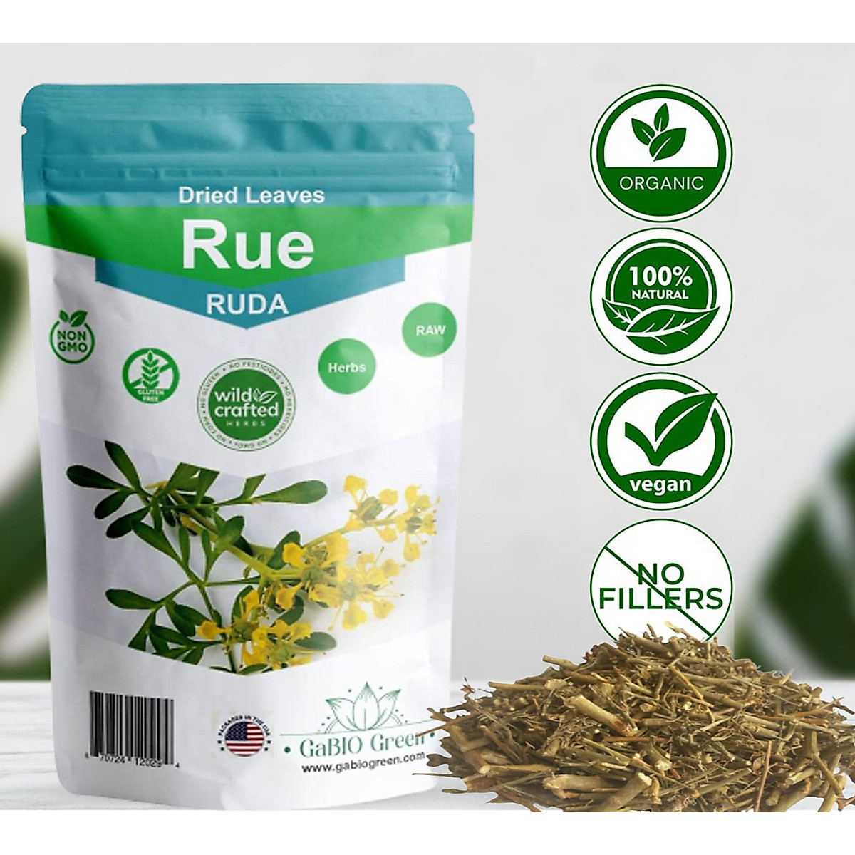 RUE Dried Herbs Peruvian Ruda 2.05 oz (56 gr) 20+ CUPS Ruda Seca, Ruda Graveolens, Natural Dried Tea Herbs, Ruda Rue Herbal Tea, Resealable Bag, Fresh Aroma & Taste (2. oz)