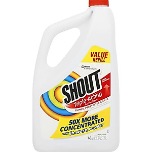 Shout Active Enzyme Laundry Stain Remover Spray, Triple-Acting Formula Clings, Penetrates, and Lifts 100+ Types of Everyday Stains - Prewash Refill 60oz