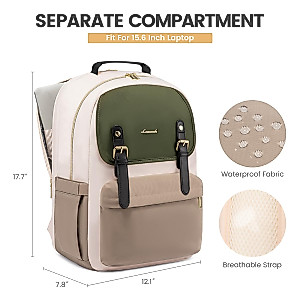 LOVEVOOK Laptop Backpack for Women Fashion College Casual Daypacks Stylish Travel Backpack Fits up to 15.6Inch Laptop with USB Charging Port(Khaki-Green)