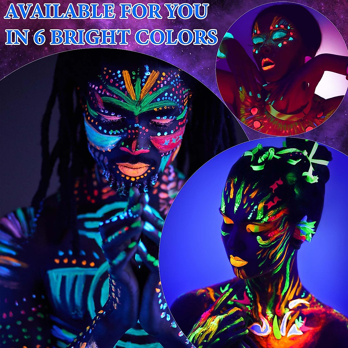 WYBLZPXZ 6 Pcs Glow in Dark Face Body Paint,Black Light Glow Makeup Set Neon Fluorescent,Glow Blacklight Body Face Paint Set Face Painting for Music Festivals Party Halloween