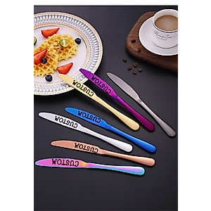 OBTIAN Stainless Steel Customized Flatware Set,Engraving Name Knife Forks Spoon,Personalized names will be engraved on your tableware, Customized Birthday Christmas Gift Gold