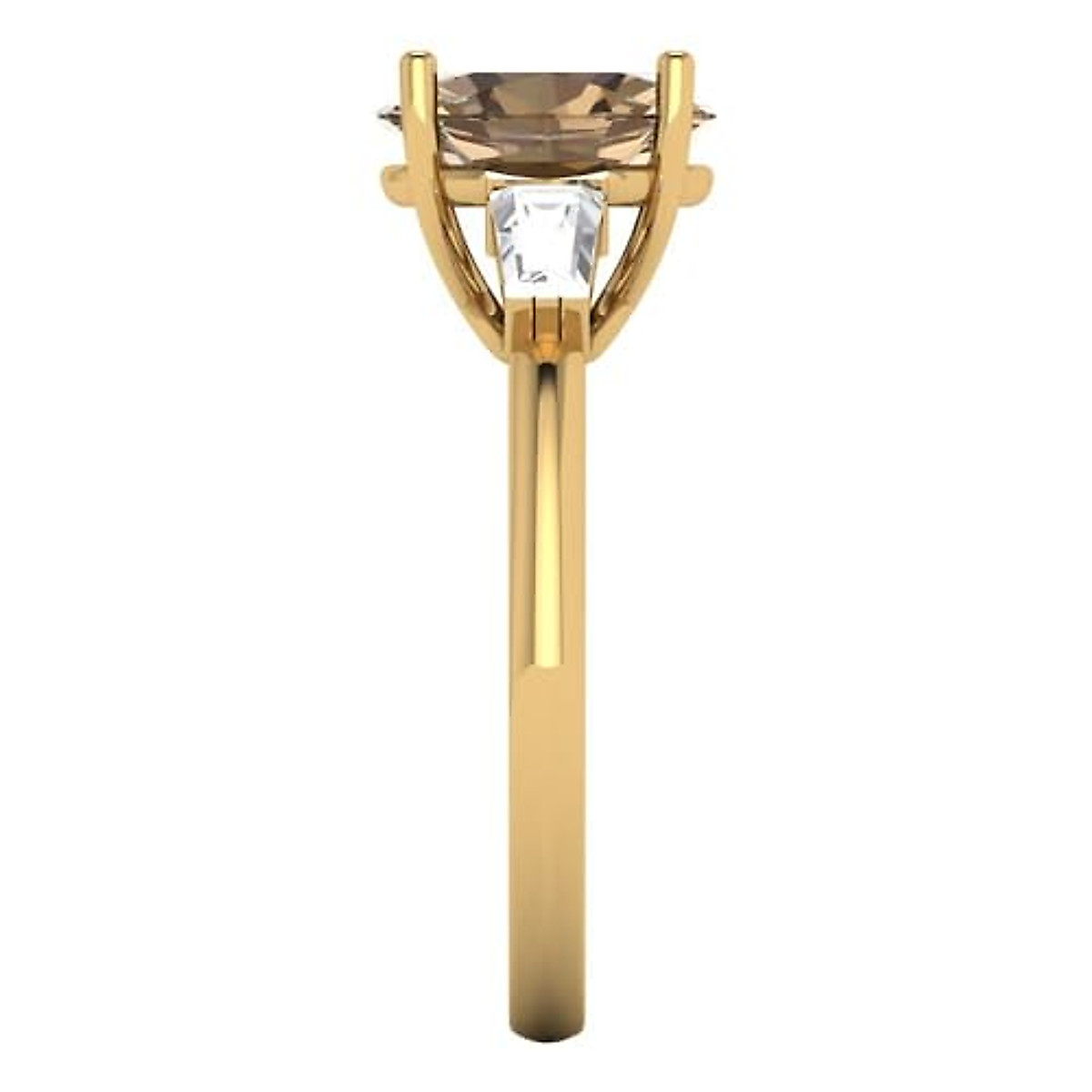 Clara Pucci 2.5ct Oval Baguette cut 3 stone Solitaire Champagne Simulated Diamond Engagement Anniversary Bridal Ring 18K Yellow Gold 10.5
