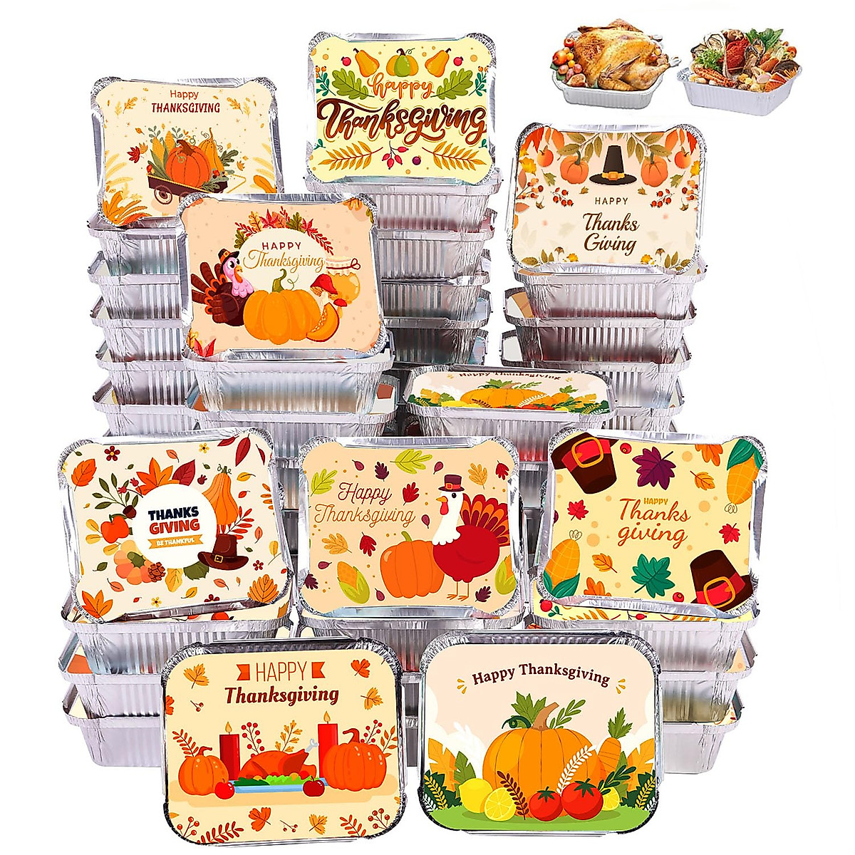 sengcou 50 Pack Aluminum Pans with Lids for Thanksgiving Aluminum Food Containers Storage for Thanksgiving Baking Roasting Meal Prep Thanksgiving Party Holidays BBQ, 6.5 x 5 Inch