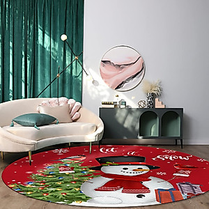 Christmas Snowman Area Rugs Cardinal Birds Red Round Rug 3ft Indoors/Living Dining/Bedroom Circle Rug Floor Mats Snowflake Xmas Tree Carpets Christmas Indoor Decorative Rug