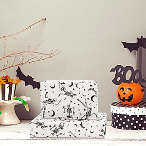 JarThenaAMCS Halloween Wrapping Paper - Mini Roll - 17 Inch x 32.8 Ft Dancing Skeleton Gift Wrap Paper Spooky Art Paper for DIY Crafts Home Party Supplies