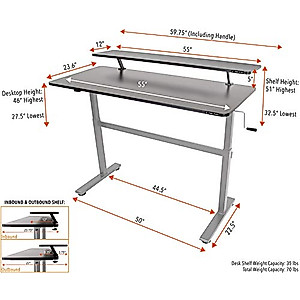 Stand Steady Tranzendesk 55 in Standing Desk with Clamp On Shelf | Easy Crank Height Adjustable Stand Up Workstation w/Attachable Monitor Riser | Holds 3 Monitors & Adds Desk Space (55/Silver Base)