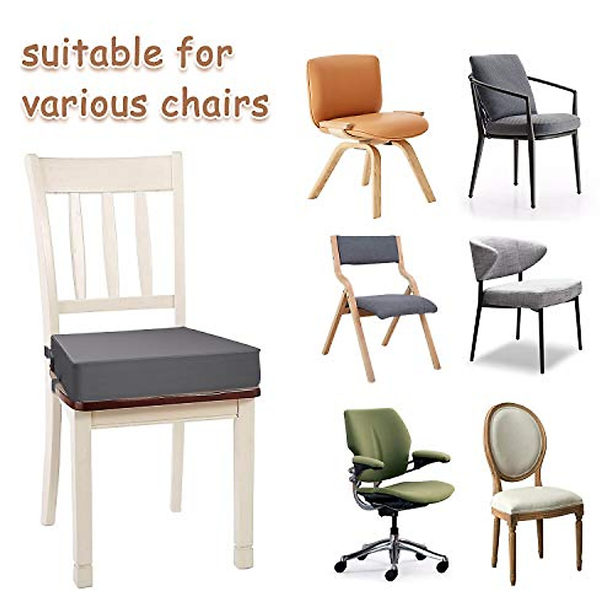 Toddler Booster Seat for Dining Table, PU Washable Double Safe Straps Non-Slip Bottom Booster Seat Dining Toddler, Portable Travel Increasing Cushion (Grey)