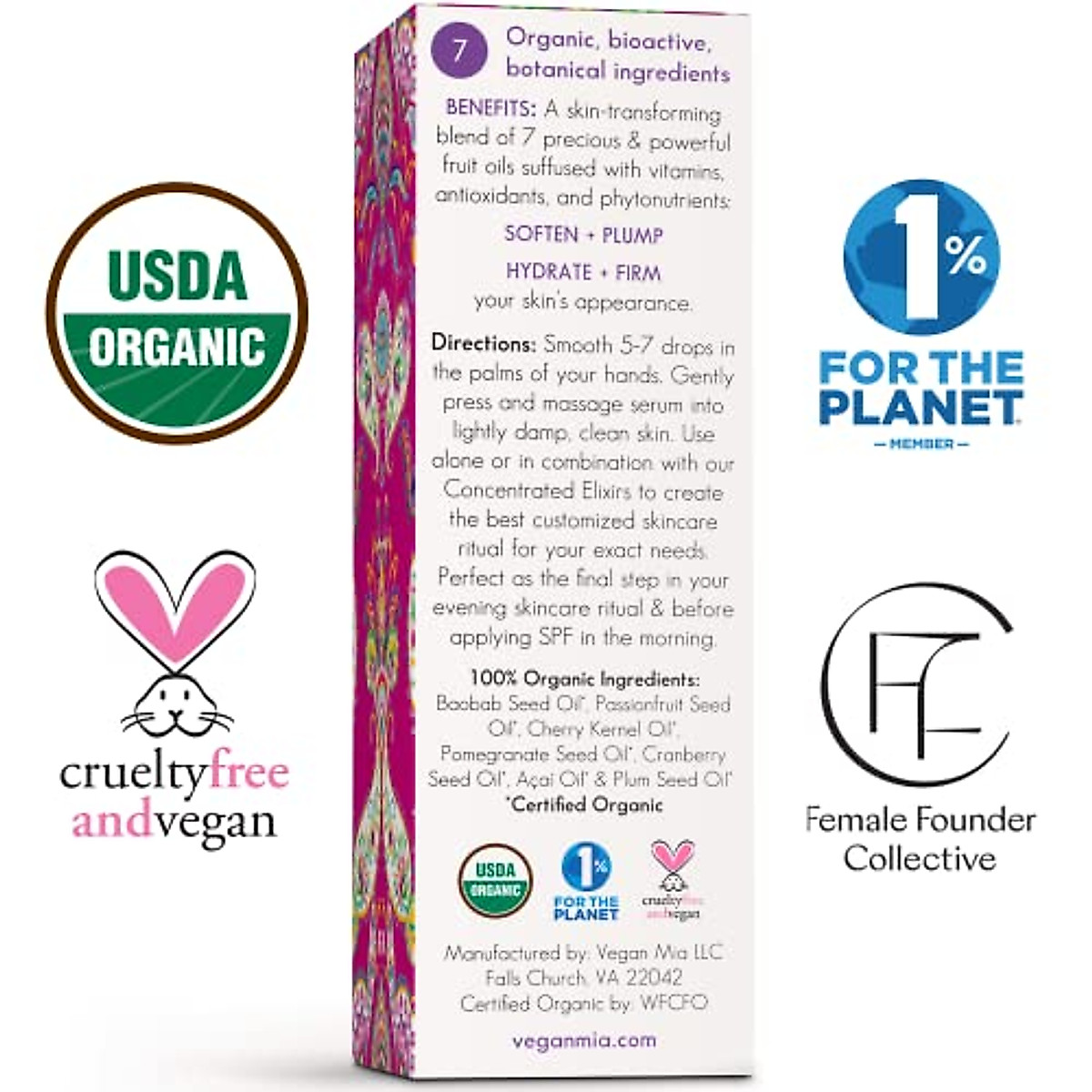 Vegan Mia - USDA Organic Radiance Superfruit Vitamin C Face Serum - Organic Facial Serum Blend of Potent Antioxidants and Nourishing Vitamins - with Baobab, Pomegranate, Maracuja, and Açaí Oils for Glowing Skin, 0.5 fl oz