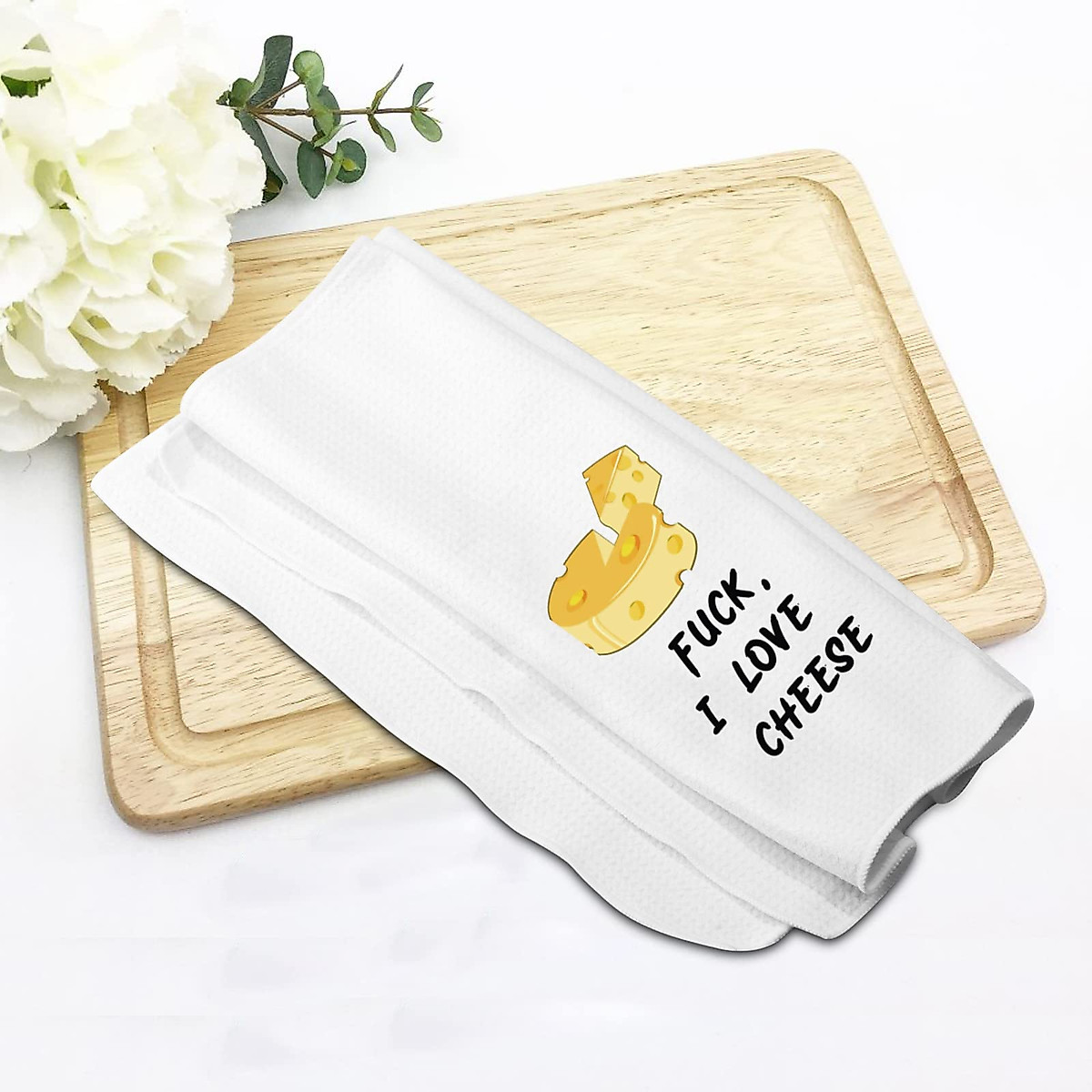PXTIDY Funny Cheese Kitchen Towel Fuck I Love Cheese Flour Sack Towel Kitchen Dish Towel Sweet Housewarming Gift Cheese Lover Gift