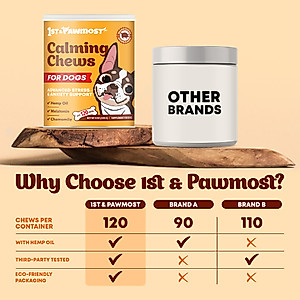 Hemp Calming Chews for Dogs 120 pcs - Dog Anxiety Relief with Melatonin, Hemp Oil, Valerian Root - Soft Dog Calming Chews During Separation - Calming Dog Treats for Thunder, Fireworks, Grooming & Car