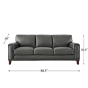 Hydeline Hayward Top Grain Leather Wood Sofa Couch, 88.5", Gray/Steel