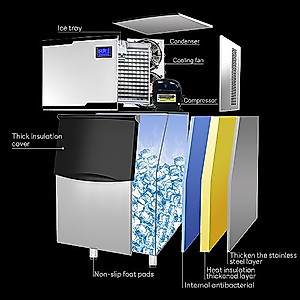 XPW Commercial Ice Maker Machine - 550LBS/24H with 350LBS Bin 1200W Ultra Strong Compressor, Stainless Steel Construction Fully Automatic Operation Perfect for Bar Restaurants and Business