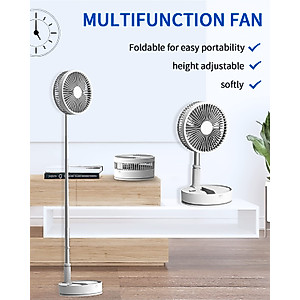 Oscillating Fan with Remote Control, 7200mAh Rechargeable Battery Operated Travel Fan for Camping, 4 Speed, Timer, Height Adjustment Portable Foldable Fan for Travel , Outdoor, Home (White)