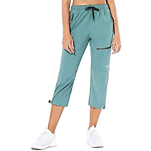 BALEAF Women's Hiking Cargo Capris Outdoor Lightweight Water Resistant Pants UPF 50 Zipper Pockets Pond Size M