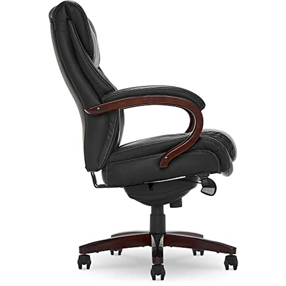 La-Z-Boy Bellamy Executive Office Chair with Memory Foam Cushions, Solid Wood Arms and Base, Waterfall Seat Edge, Bon, Black