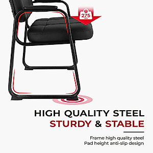 CLATINA Classic Reception Chair with Padded Armrests and Sled Base, Ergonomic Guest Chair for Office Conference Waiting Meeting Room, Black (2 Pack)