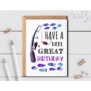 EruditeGifts Have A Reel Great Birthday Card - Fishing Themed Birthday Card Greetings Card - Fishing Card - Funny Birthday Card