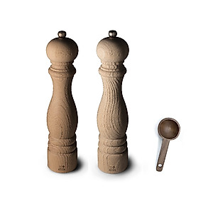 Peugeot Paris Nature 12 inch Salt & Pepper Mill Gift Set - With Wooden Spice Scoop