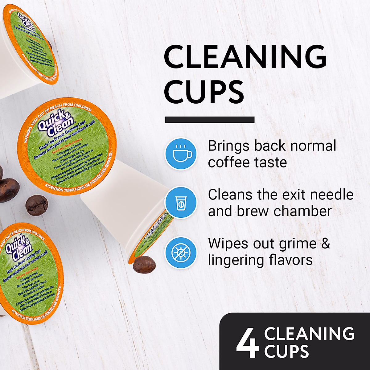 IMPRESA Cleaning and Descaler Kit - 2 Uses Per Bottle Plus 4 Cleaning Cups Compatible with Keurig K-Cup Pod Machines - Made in USA - Universal Descaling Solution and Stain Remover