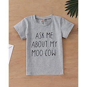 MODNTOGA Baby Boy Ask me About My moo Cow Shirt T-rex Ranch T-Shirt Kids Boy Short Sleeve Cow Tops Toddler Funny Dino Tees (Cow, 100(2-3 Years))