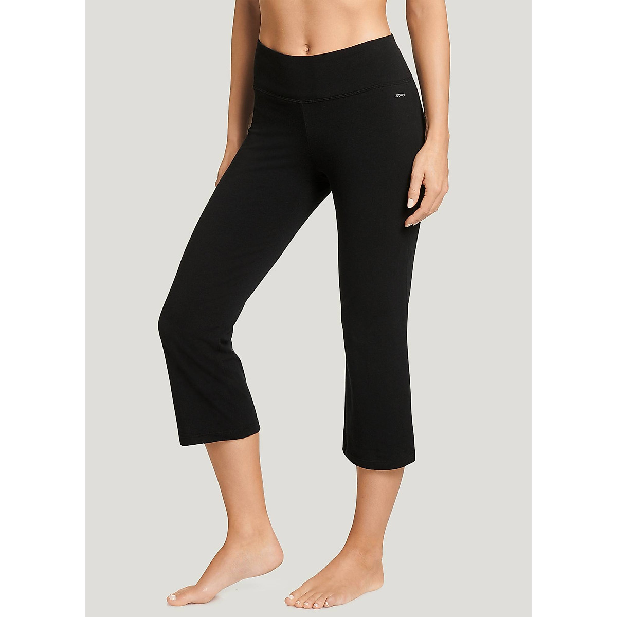 Jockey Womens Activewear Cotton Stretch Flare Capri Pants, Black, Large