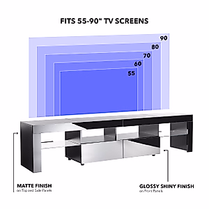 MMT Furniture Designs Ltd TV Console, TV Stand Cabinet 78" Long for 55 65 75 90 inch TV Screens – Entertainment Centre Desk with Lights - Media Shelf – Black