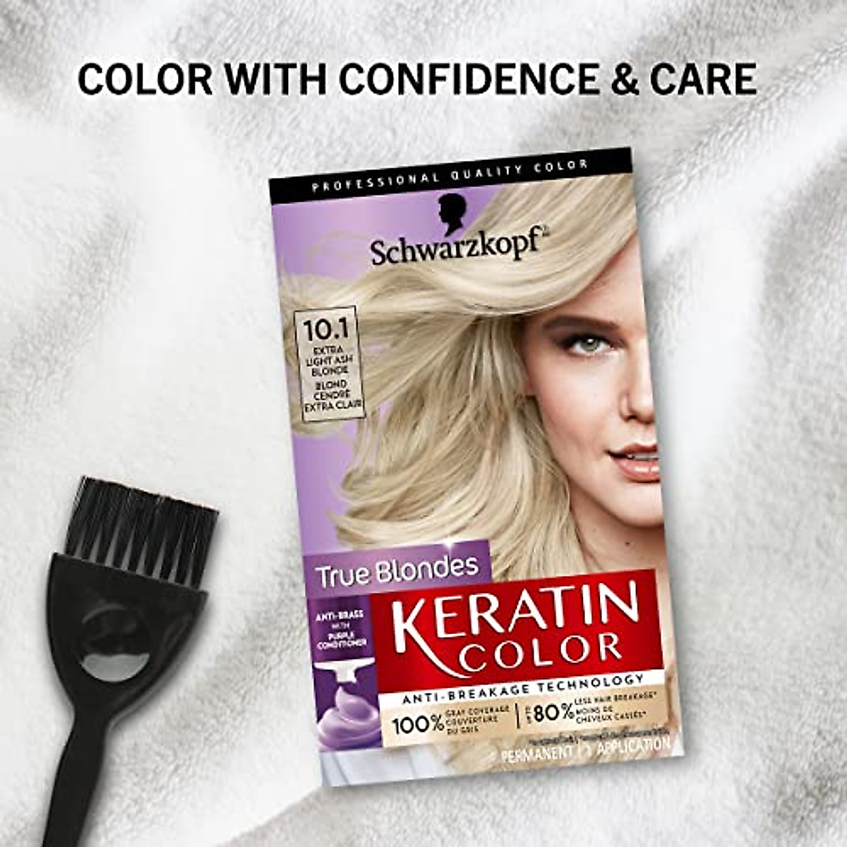 Schwarzkopf Keratin Color Permanent Hair Color Cream, 10.1 Extra Light Ash Blonde, 1 Kit