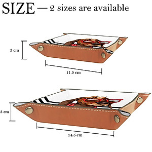 Dachshund Dog in Sunglasses Polka Dots Neck Scarf Stripes Leather Tray Dice Box Bedside Tray Key Watches and Candy Holder Sundries Entryway Tray,20.5x20.5cm