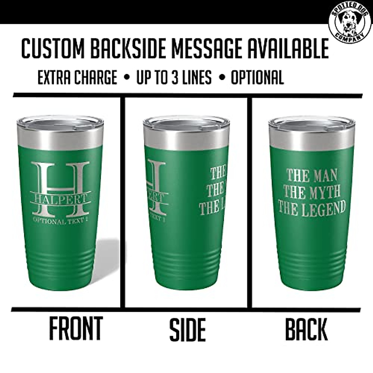 Personalized 20oz (17 Colors) Powder Coated Insulated Stainless Steel Tumbler with Lid, Custom Etched, Customized Engraved Gift Idea for Women Men Her Him, Halpert Monogram Initial Name (Green)