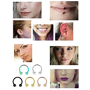 Ftovosyo 40Pcs 16G Surgical Steel Nose Septum Rings Piercing Jewelry Horseshoe Cartilage Helix Tragus Earring Hoop Eyebrow Lip Hoop Retainer for Women Men 10mm 3/8 Inch Silver Black