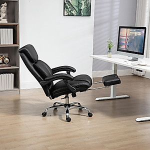 Massage Office Chair, Reclining Office Chair with Footrest, High-Back Massaging Office Chair, PU Leather Executive Swivel Computer Desk Chair with Height and Armrest Adjustable, 280 lb Capacity, Black